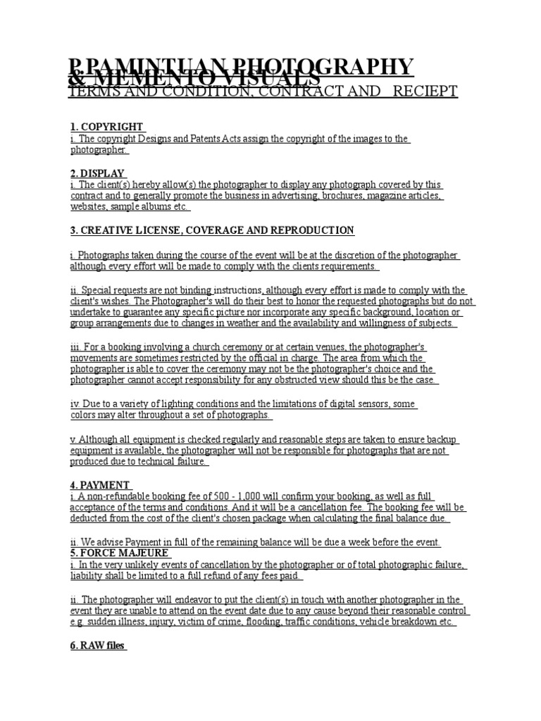 CONTRACT | PDF | Photographer | Fee