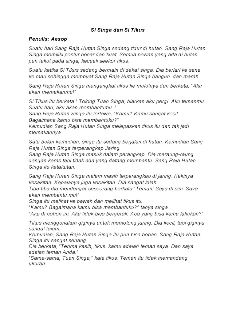 Si Singa Dan Si Tikus | PDF