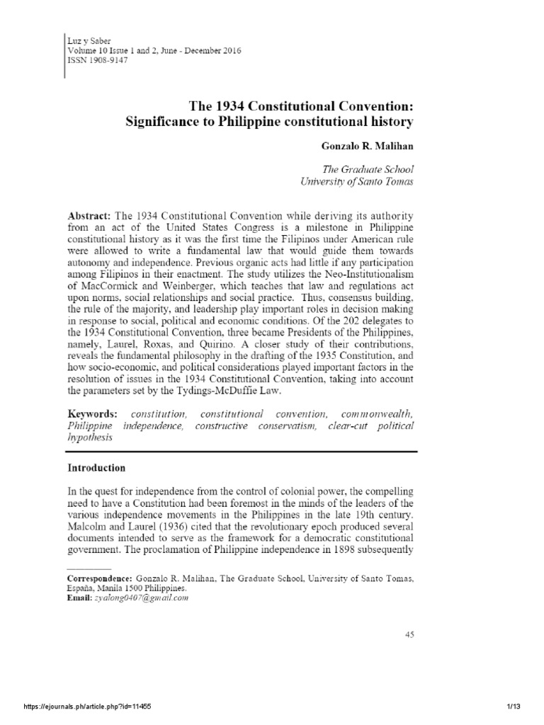 Article Philippine EJournals - The 1934 Constitutional Convention ...