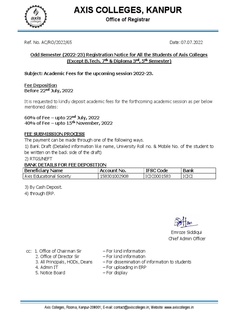 Odd Semester 2022 23 Registration Notice For All | PDF