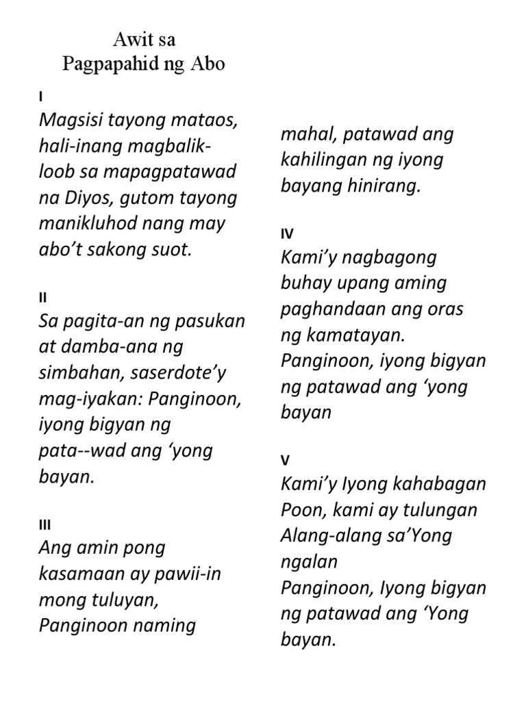 Awit Sa Pagpapahid NG Abo | PDF