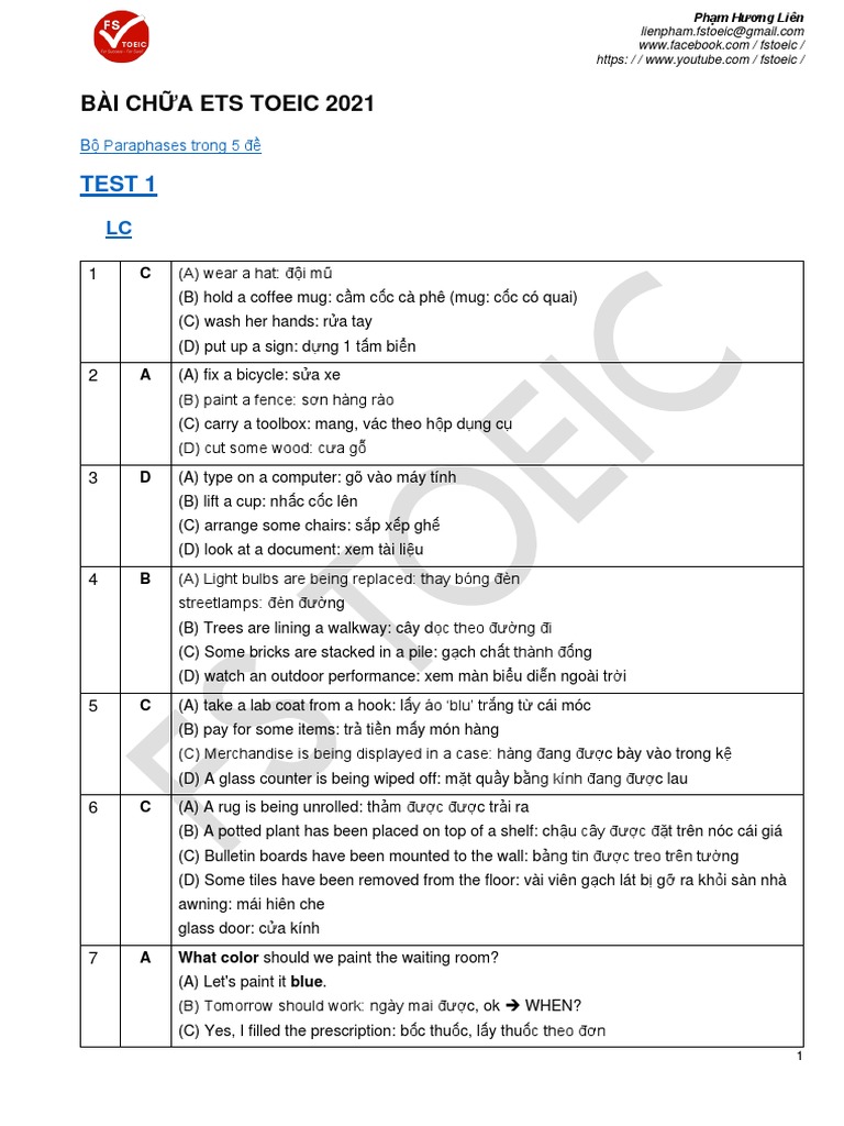 Bài CH A Ets Toeic 2021 | PDF