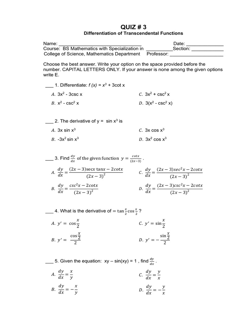 Quiz No. 3 | PDF | Derivative | Calculus