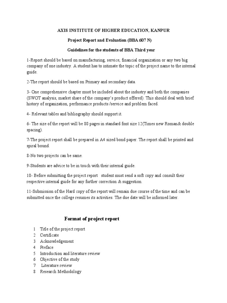 Guideline of Project Report BBA 3 YEAR | PDF