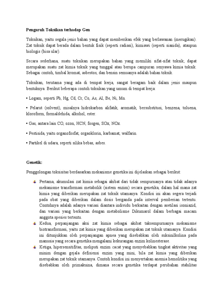 Toksikan dan Pengaruhnya pada Genetik | PDF | Sains & Matematika