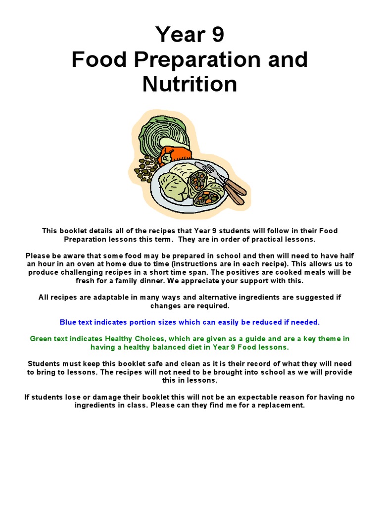 Year 9 Food Preparation and Nutrition: Blue Text Indicates Portion ...