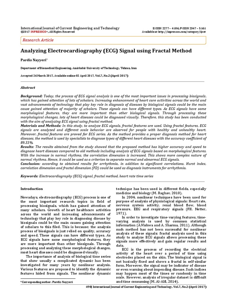 Analyzing Electrocardiography (ECG) Signal Using Fractal Method | PDF