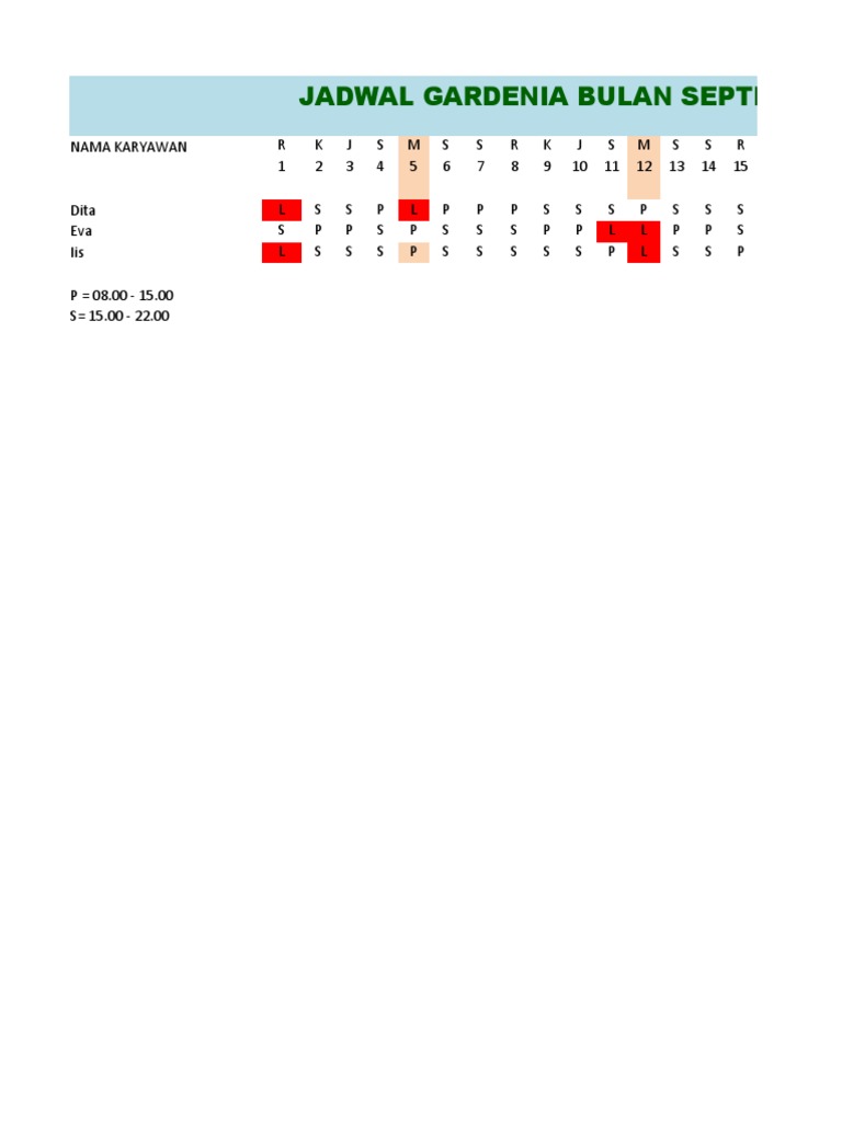 Jadwal Shift Karyawan | PDF