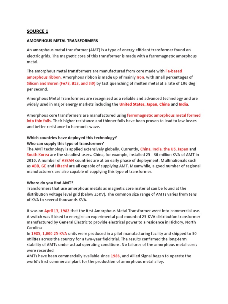 Amorphous Metal Transformers | PDF | Transformer | Metals