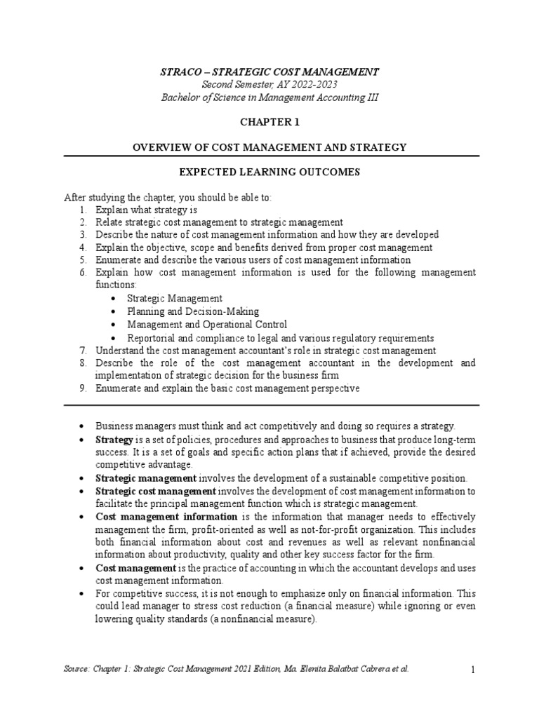 Chapter 01 Overview of Cost Management and Strategy | PDF