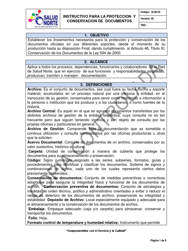 GI - IN.04 Instructivo para La Proteccion y Conservacion de Documentos | PDF | Archivo de ...