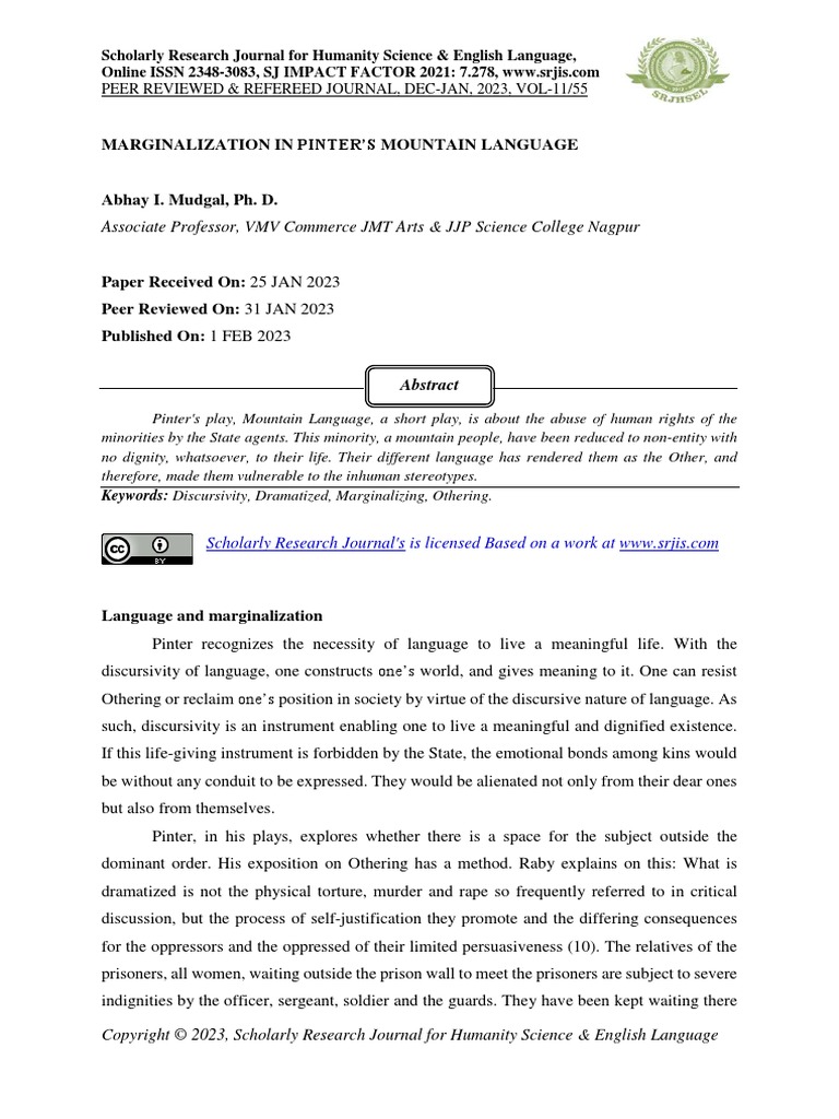 Marginalization in Pinter's Mountain Language | PDF