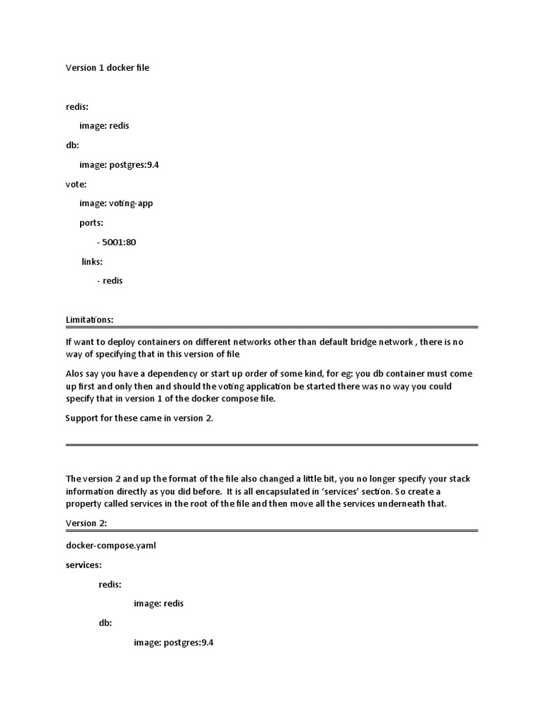 Different Docker Compose File Versions Notes Pdf Software