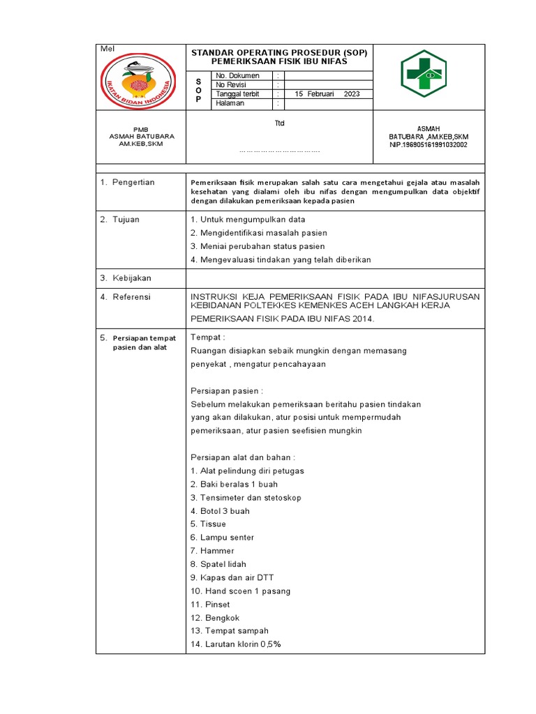 Sop Nifas PMB Asmah BB | PDF