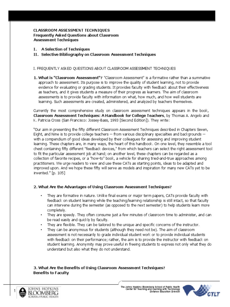 Classroom Assessment Techniques FAQ | PDF | Educational Assessment ...