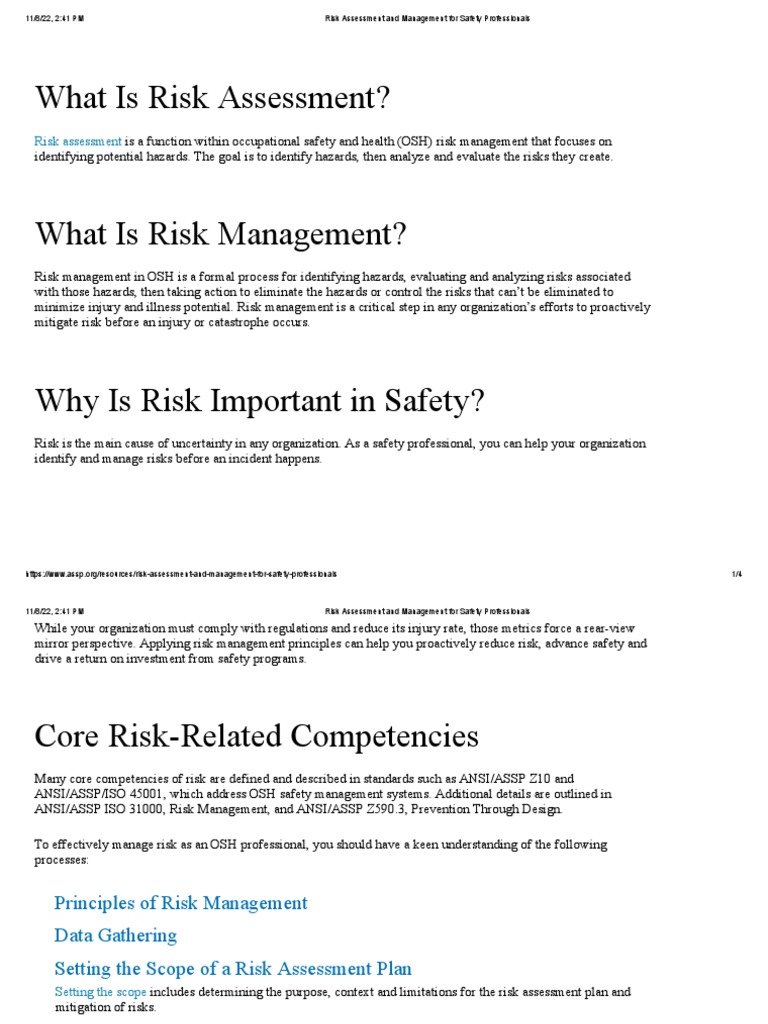 Risk Assessment and Management For Safety Professionals | PDF | Risk ...
