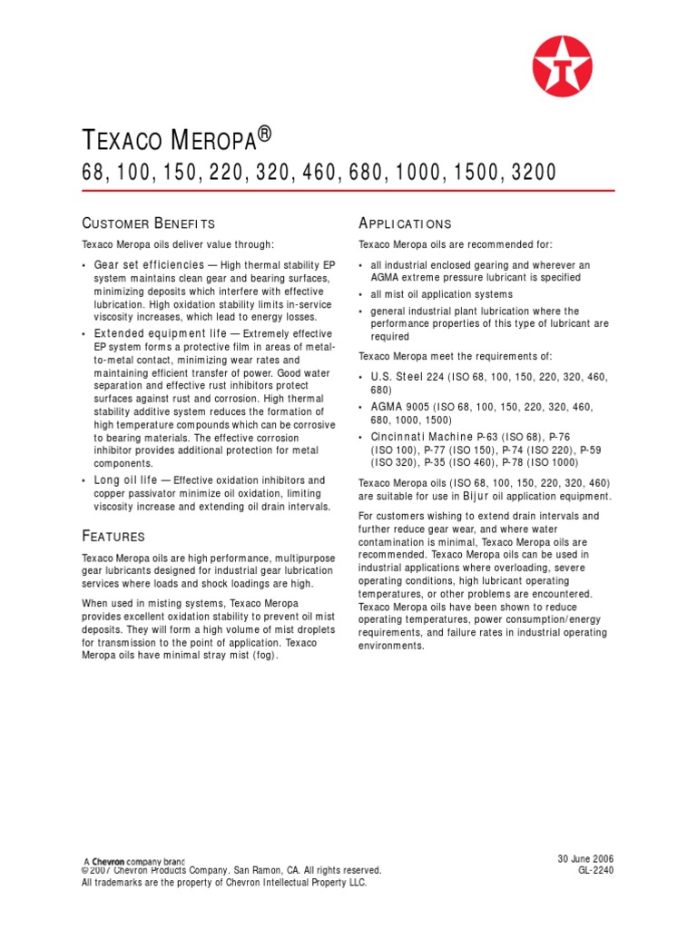 Texaco Meropa 320 Eng M0010 | Download Free PDF | Lubricant | Corrosion