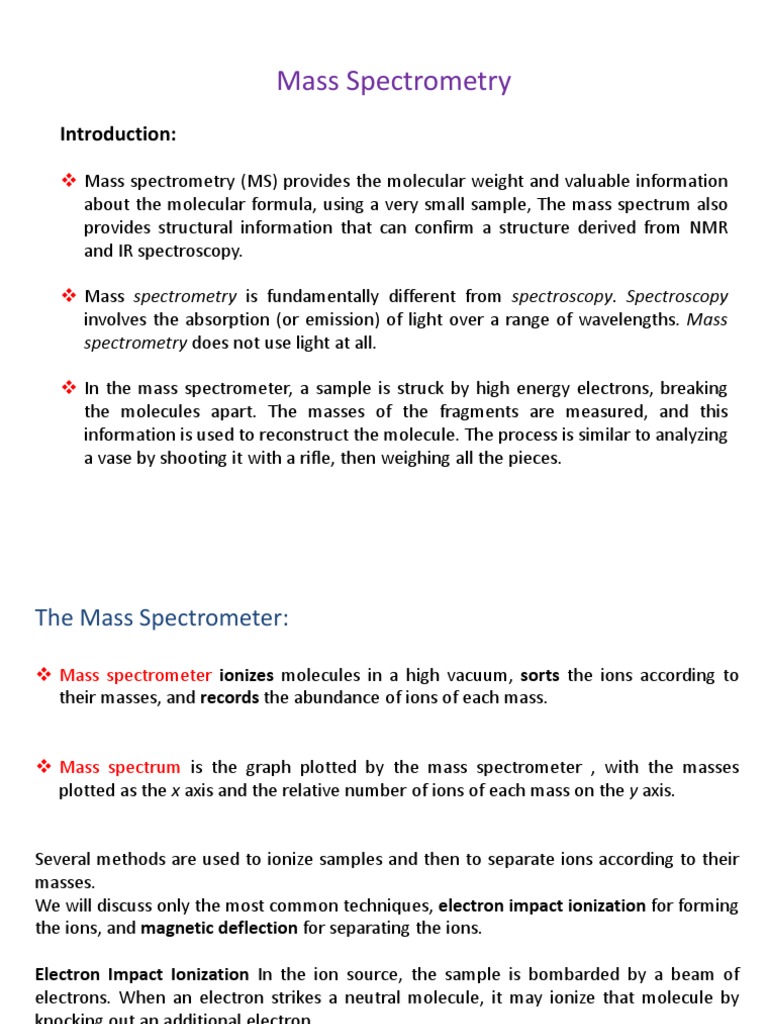 Mass Spectrometry - 1 | PDF | Mass Spectrometry | Gas Chromatography