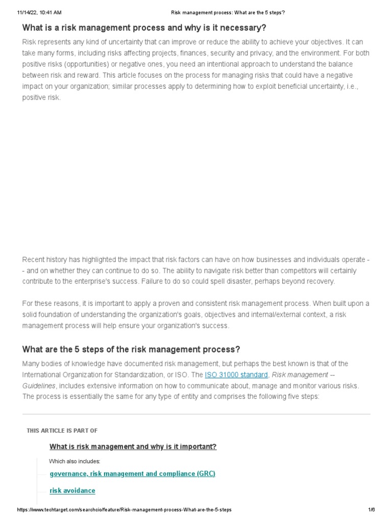 Five Steps of Risk Management Process | PDF | Risk | Risk Management