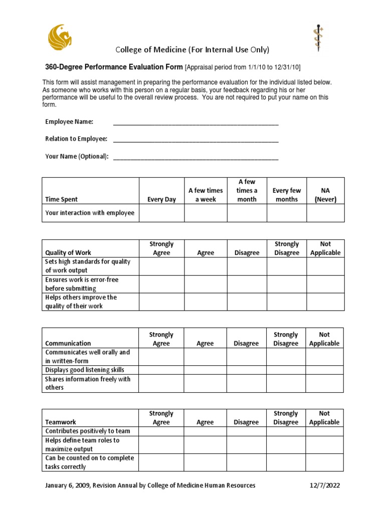 360 Degree Appraisal Feedback Form | PDF | Performance Appraisal ...