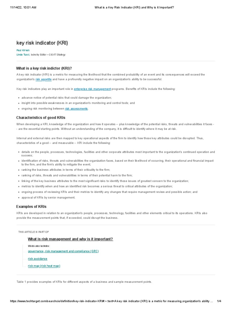 What Is A Key Risk Indicator (KRI) and Why Is It Important | PDF | Risk ...