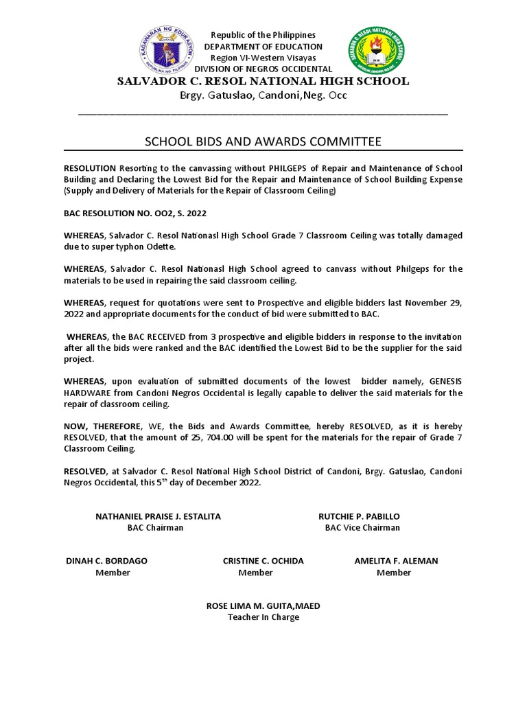 BAC Resolution No. 002 | PDF