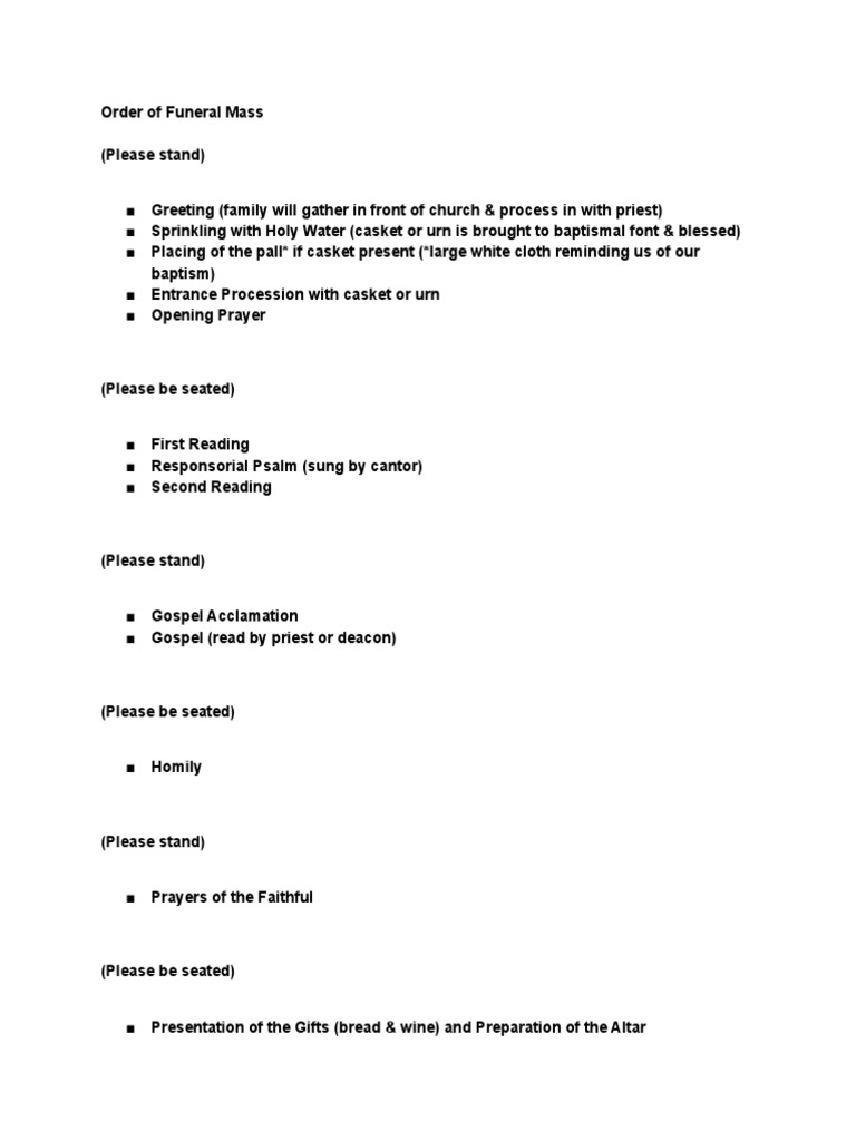 Catholic Funeral Mass Order of Service | PDF