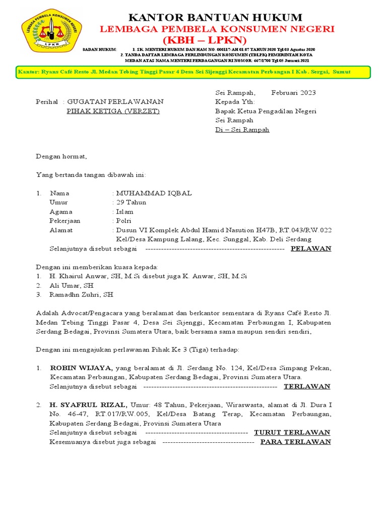 Gugatan Verzet M. Iqbal | PDF