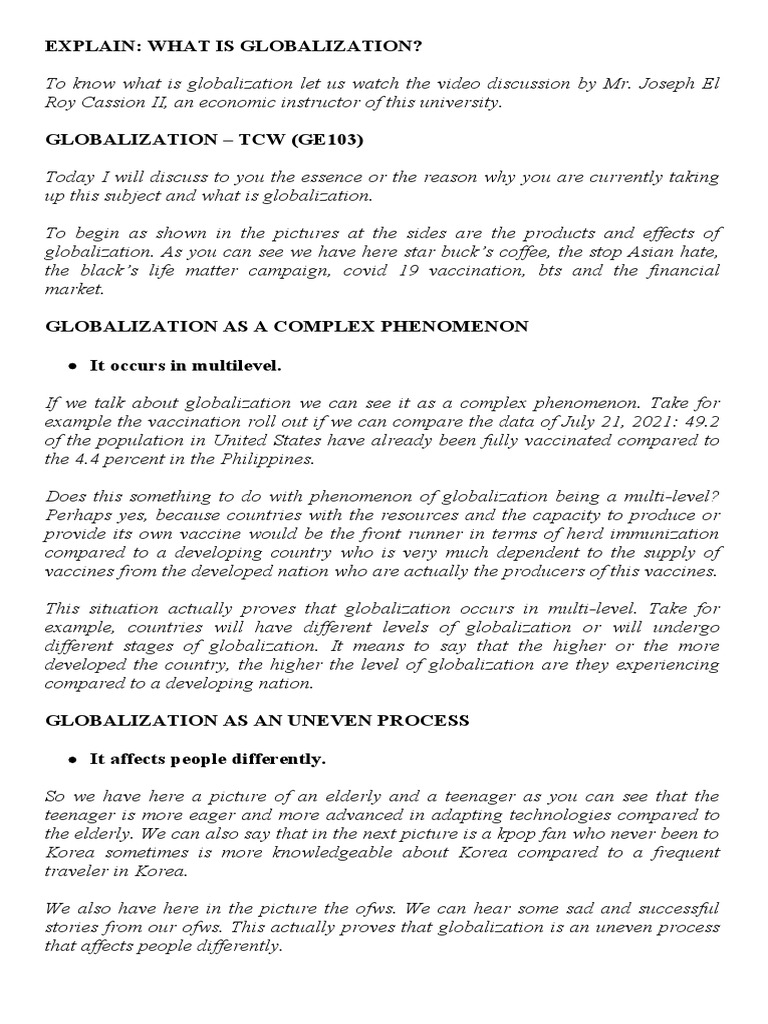 Prelim - Lesson 1 Introduction To Globalization | PDF | Globalization | Economies