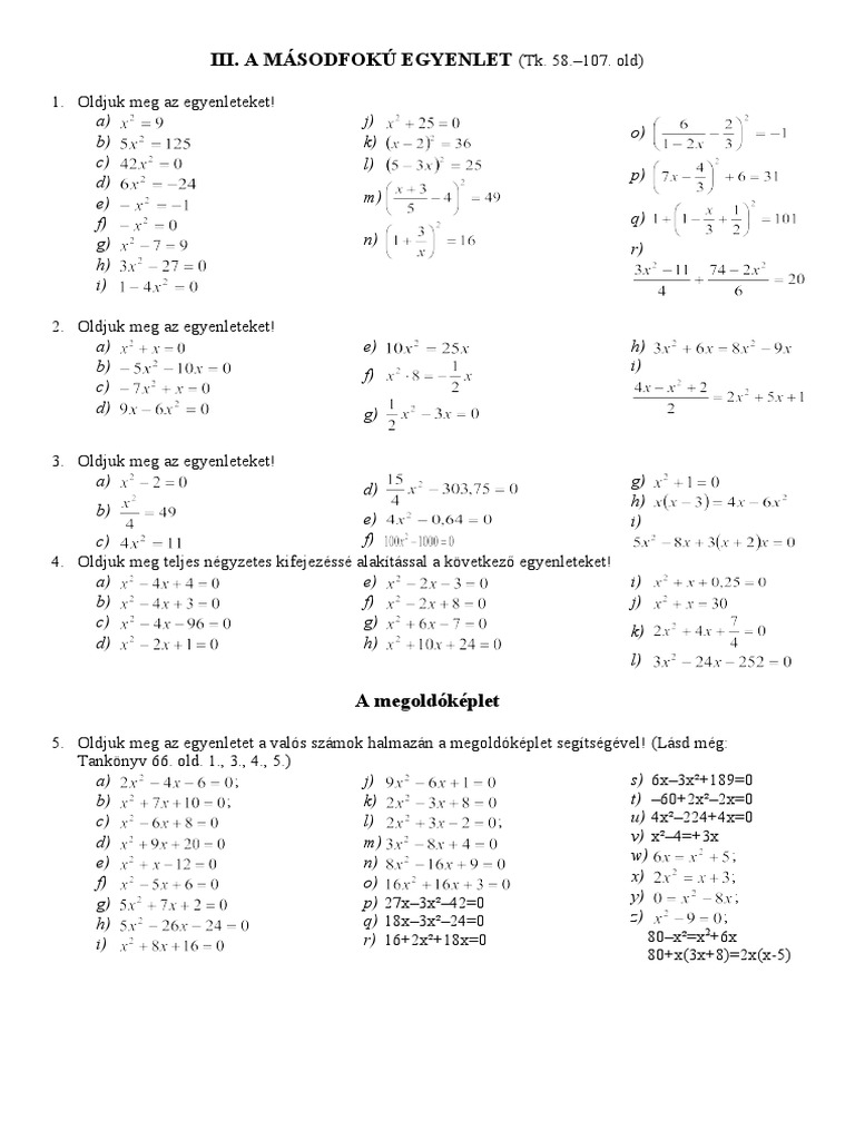 A Masodfoku Egyenlet | PDF