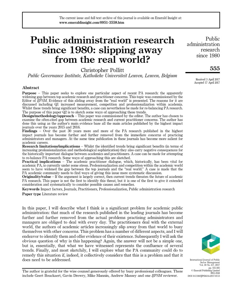 Pollitt (2017) - PA Since 1980 | PDF | Governance | Interdisciplinarity