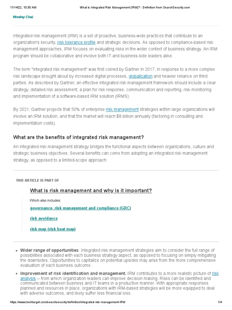 What Is Integrated Risk Management (IRM) | PDF