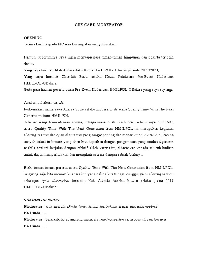 Cue Card Moderator | PDF