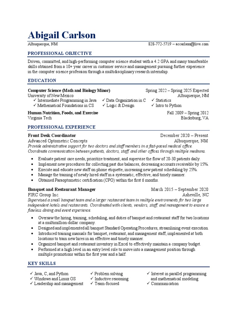 Abigail Carlson Resume Spring 2023 | PDF | Science | Computing
