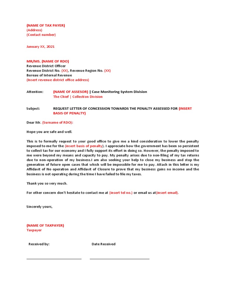 Letter of Concession To The BIR | PDF