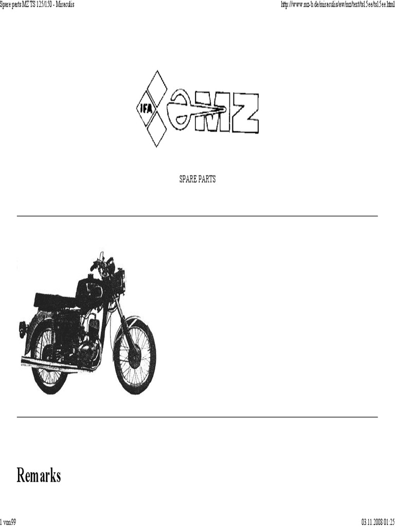 MZ TS 125 150 1983 Parts List | PDF | Screw | Nut (Hardware)