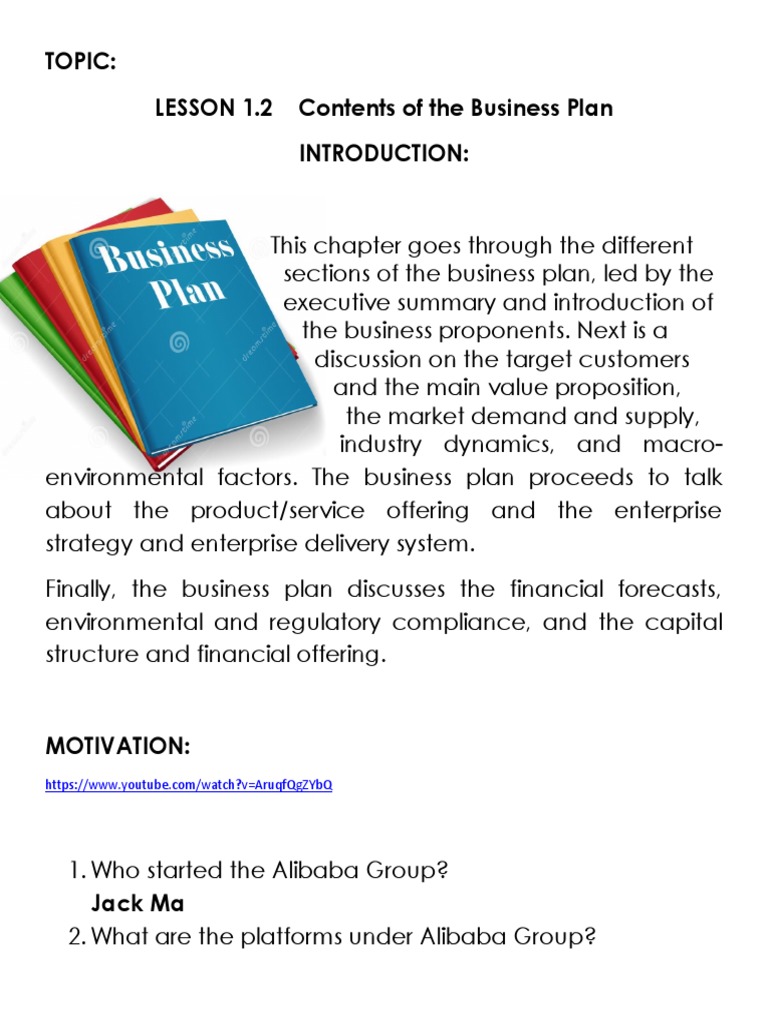Day 2 LESSON 1.2 Contents of The Business Plan M | PDF | Alibaba Group ...