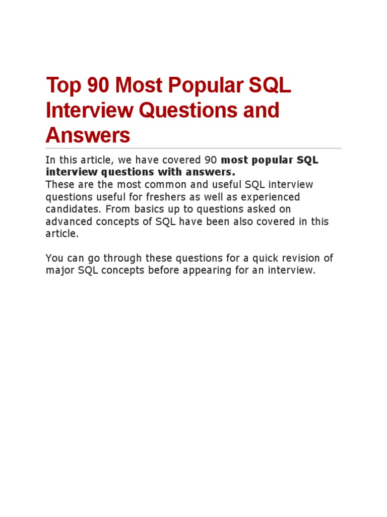 Top 90 SQL Interview Questions & Answers | PDF