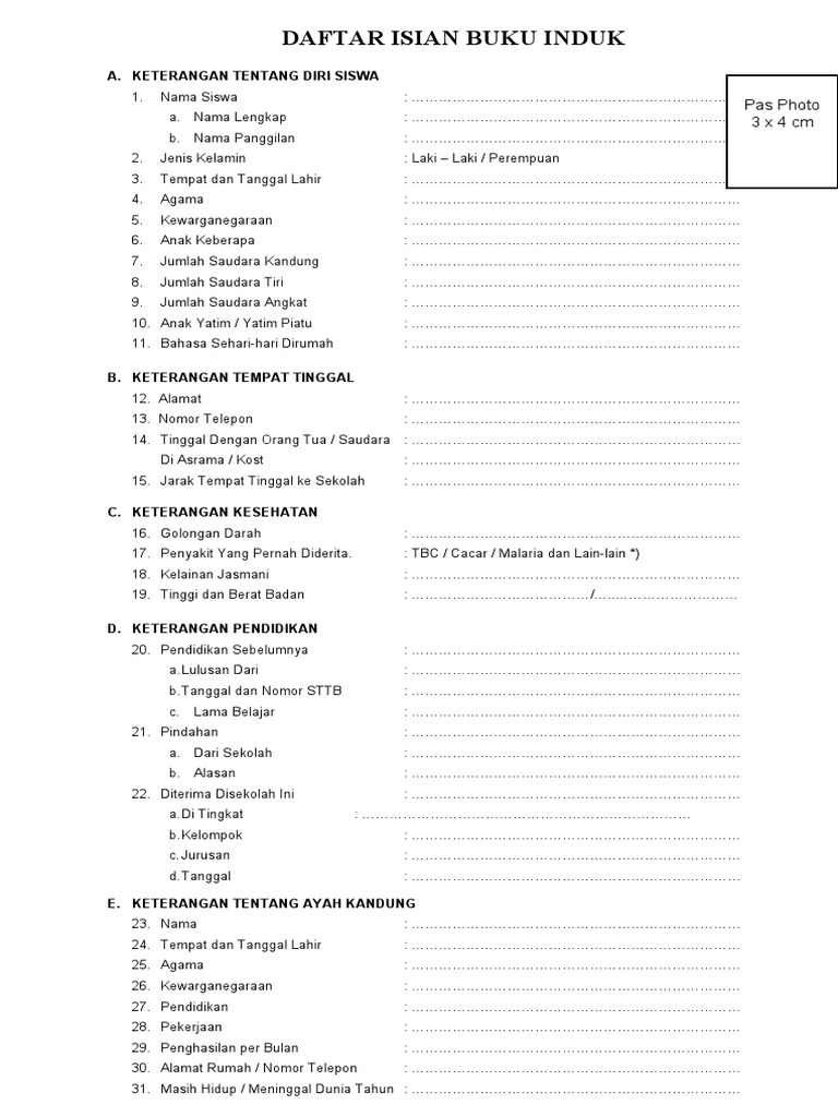 BLANKO BUKU INDUK SMP Fix | PDF