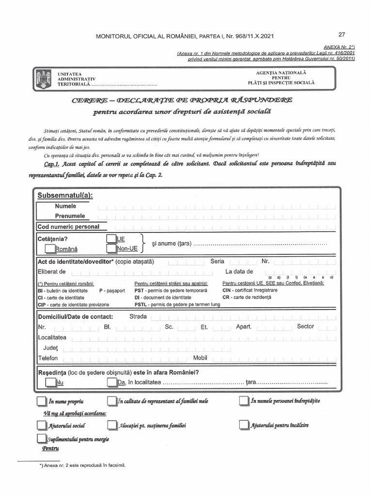 Cerere Si Declaratie Pe Propria Raspundere Pentru Acordarea Unor ...
