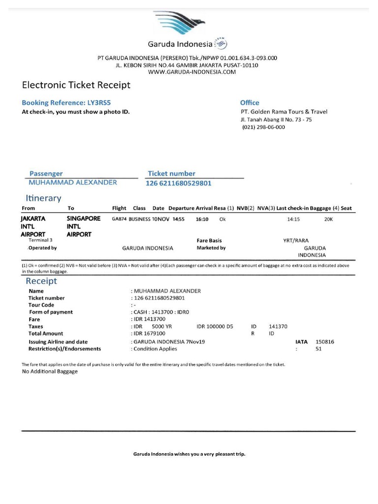 E-Tiket Garuda Indonesia | PDF