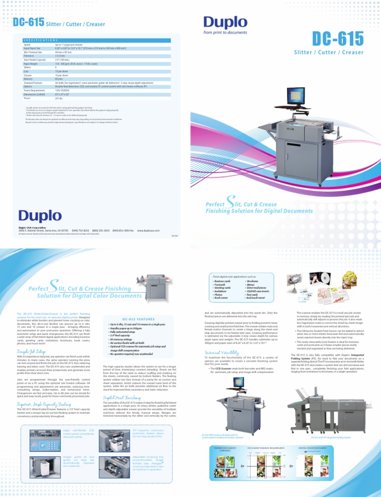 Duplo DC 615 Brochure 0114 | PDF | Image Scanner | Printer (Computing)