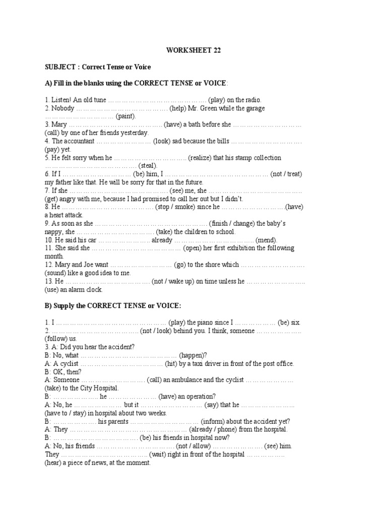 TENSES AND VOICES WORKSHEET | PDF