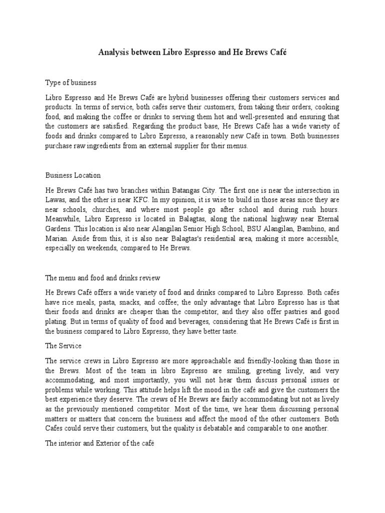 Analysis Between Libro Espresso and He Brews Café | PDF | Coffeehouse ...