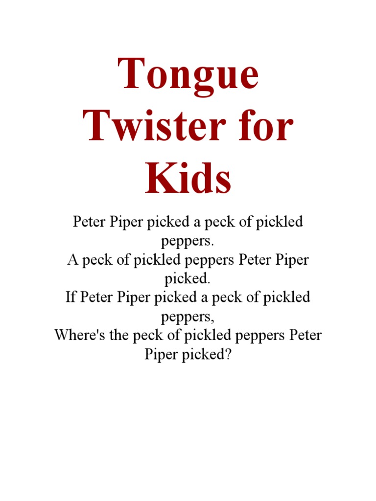 Tongue Twister For Kids | PDF
