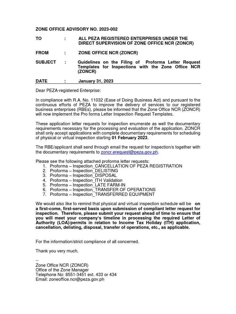 ZONCR ADVISORY NO. 2023-002 - Guidelines On The Filing of Applications ... ZONCR ADVISORY NO. 2023-002 - Guidelines On The Filing of Applications ...