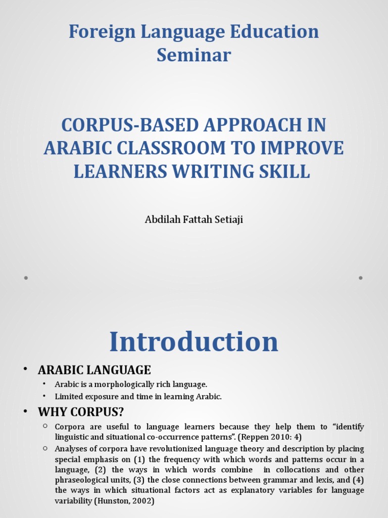 Corpus-Based Approach in Arabic Classroom To Improve Learners | PDF ...