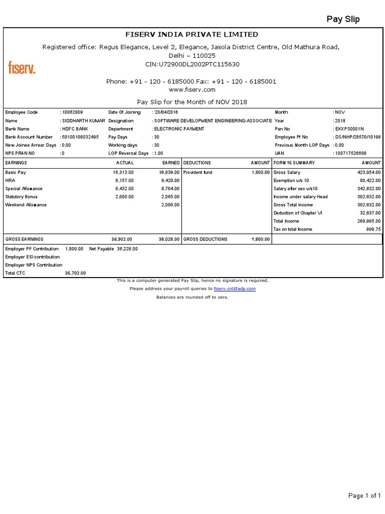 Fiserv November Salary | PDF | Paycheck | Payroll Tax