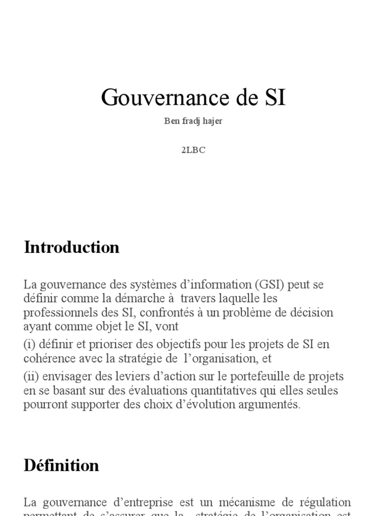 Gouvernance de SI | PDF | Gouvernance | Business