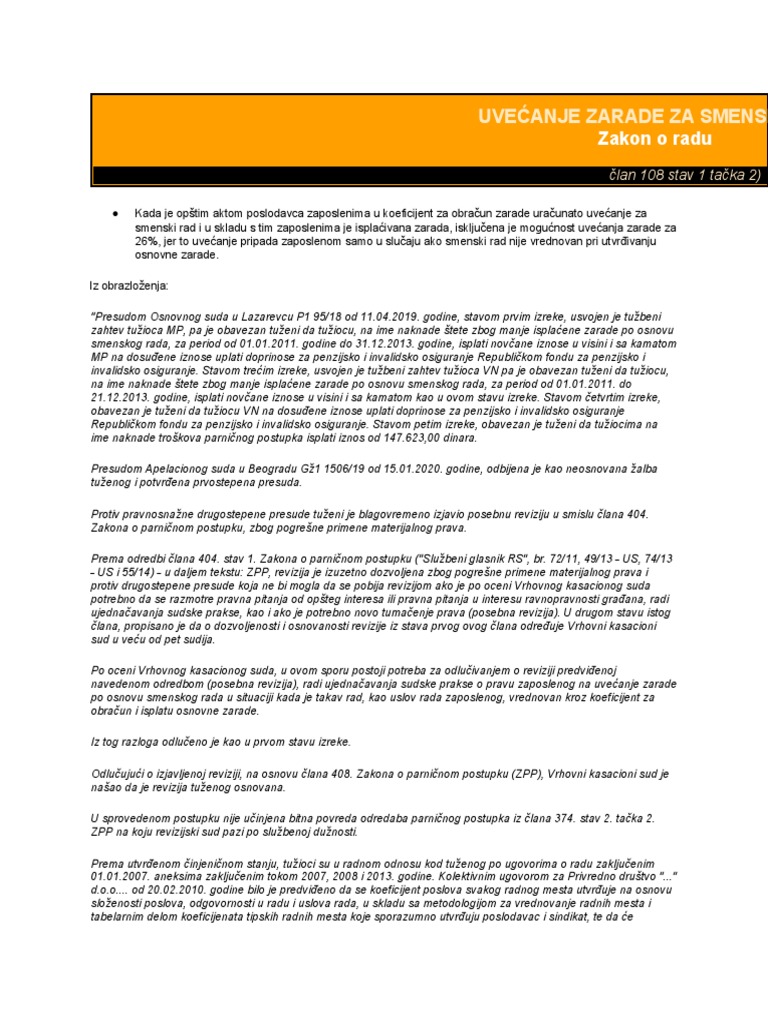 Uvećanje Zarade Za Smenski Rad | PDF